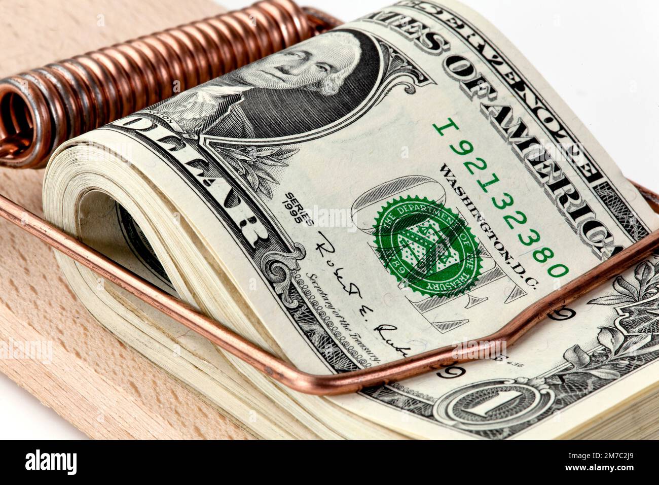 Dollar bills in a mousetrap, dept trap, USA Stock Photo - Alamy