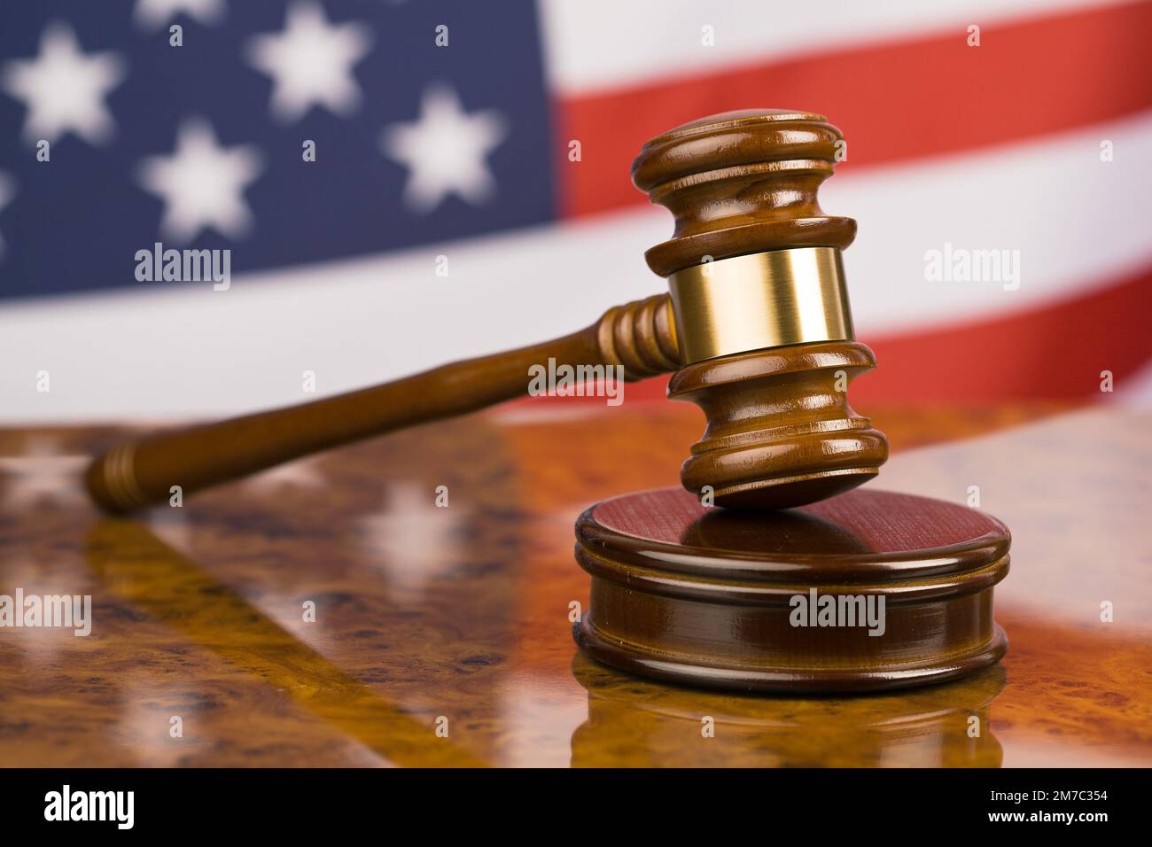 justice hammer in front of USA flag, USA Stock Photo - Alamy