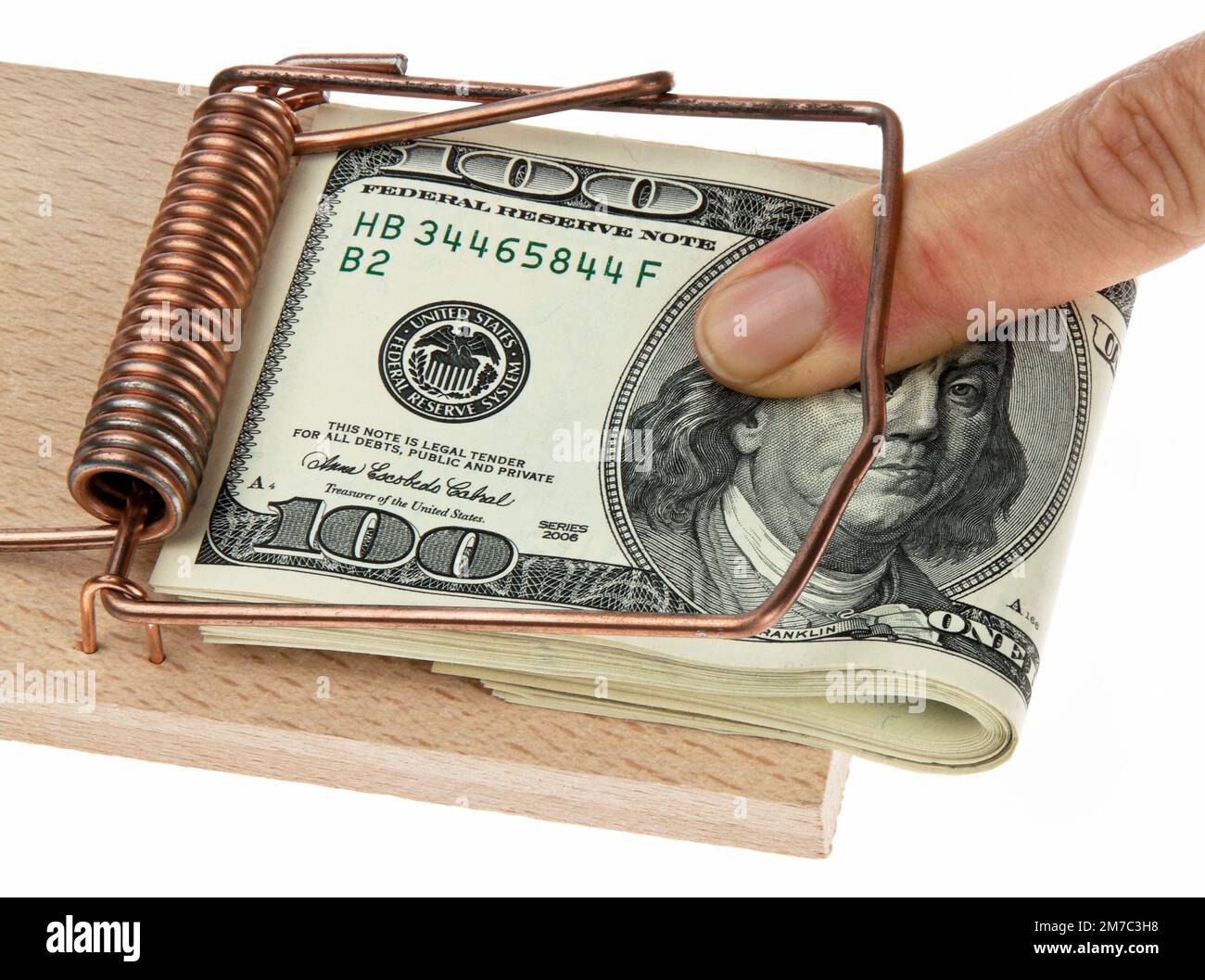 Dollar bills in a mousetrap, dept trap, USA Stock Photo - Alamy