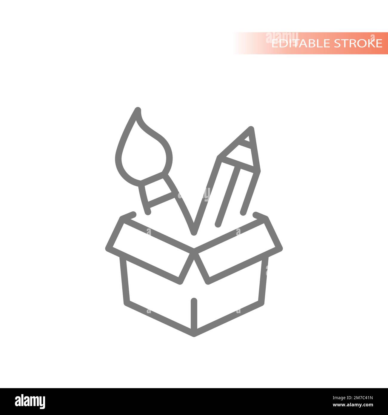 Open box, paintbrush and pencil line vector icon. Idea, creative ...