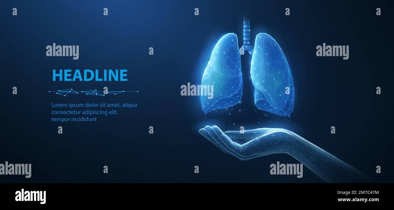 Lung health. Abstract 3d lung on hand. Lung care, tuberculosis ...