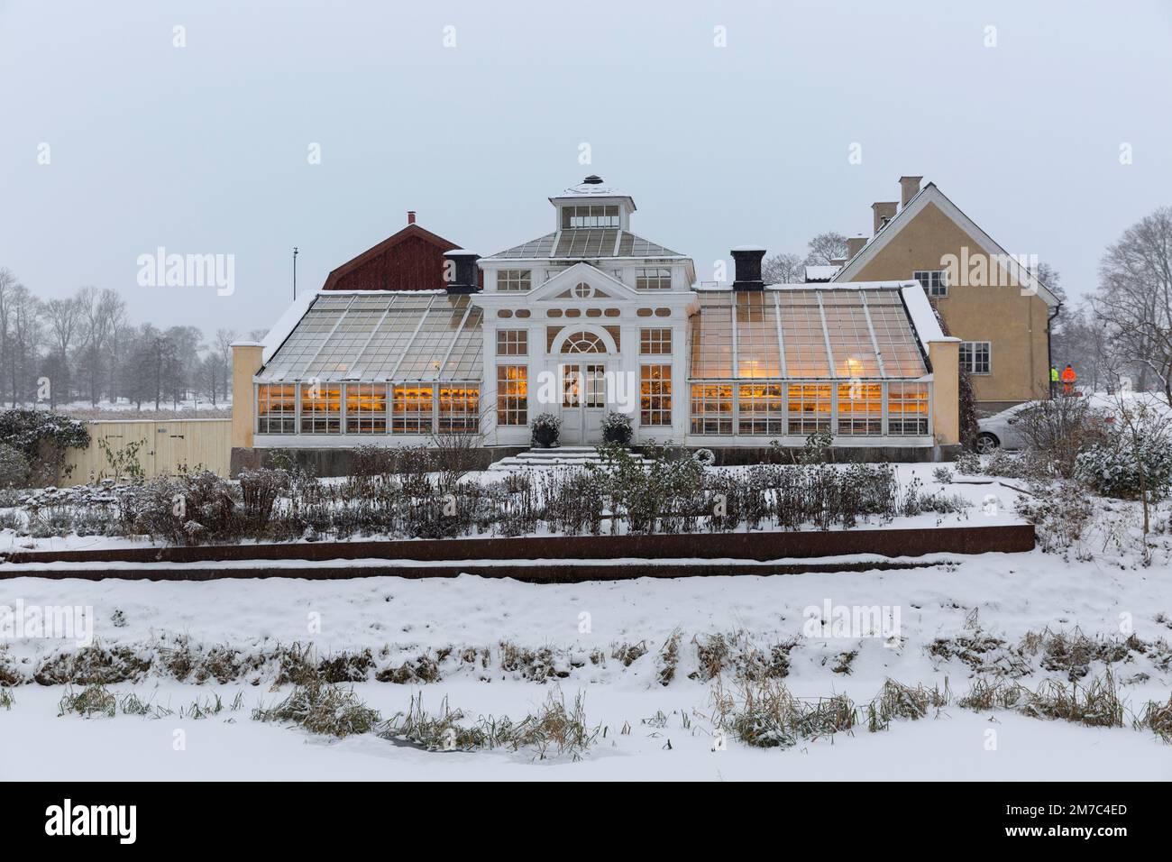 A wintry picture of the greenhouse at Gripsholm castle in Mariefred ...
