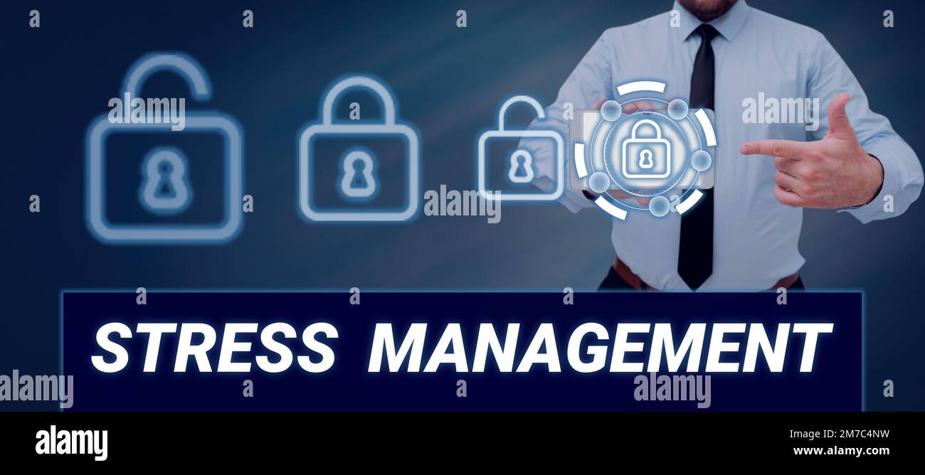 Text caption presenting Stress Management. Conceptual photo learning ...