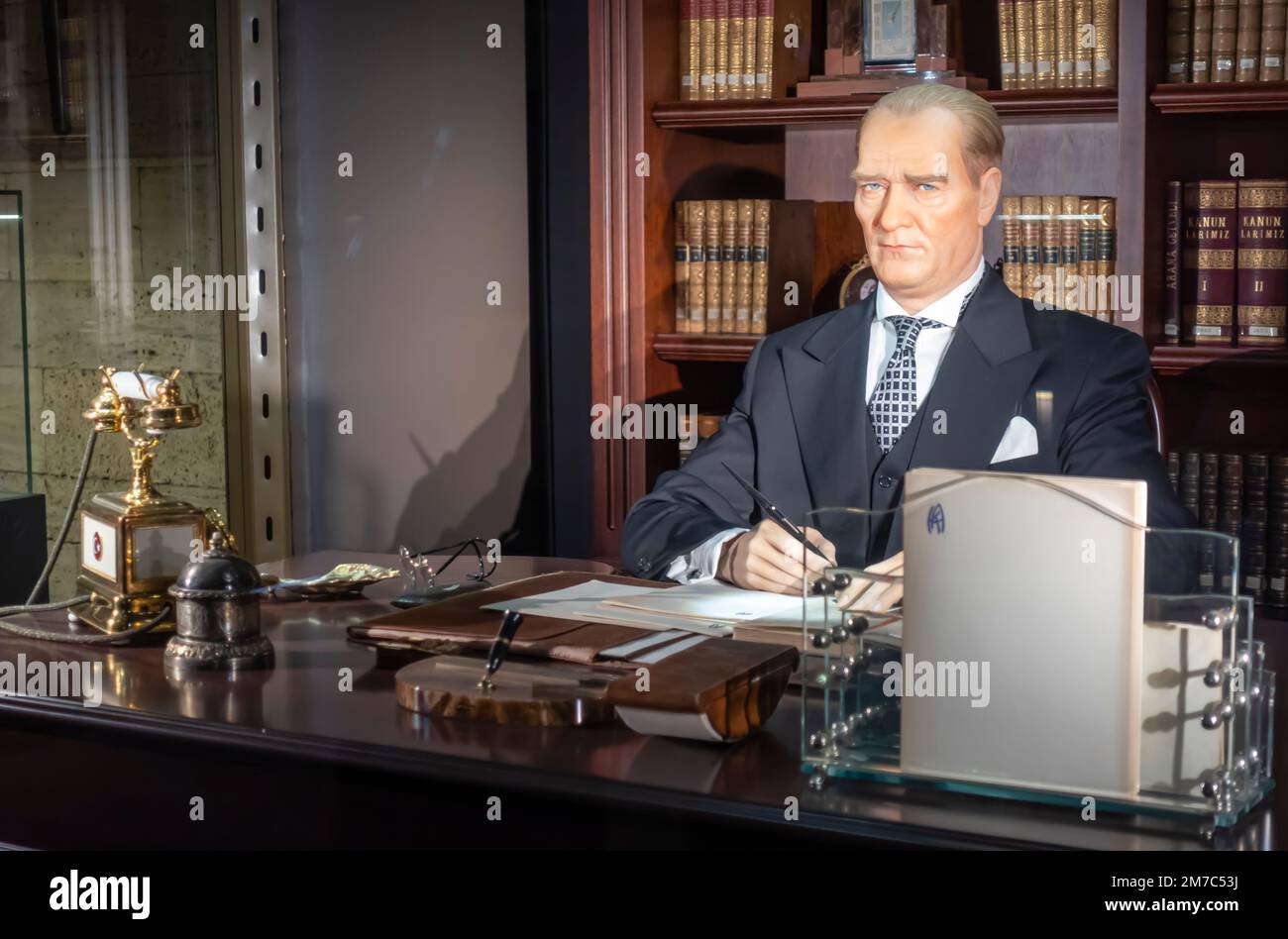 The wax statue of Ataturk in the presidential office by the desk by ...