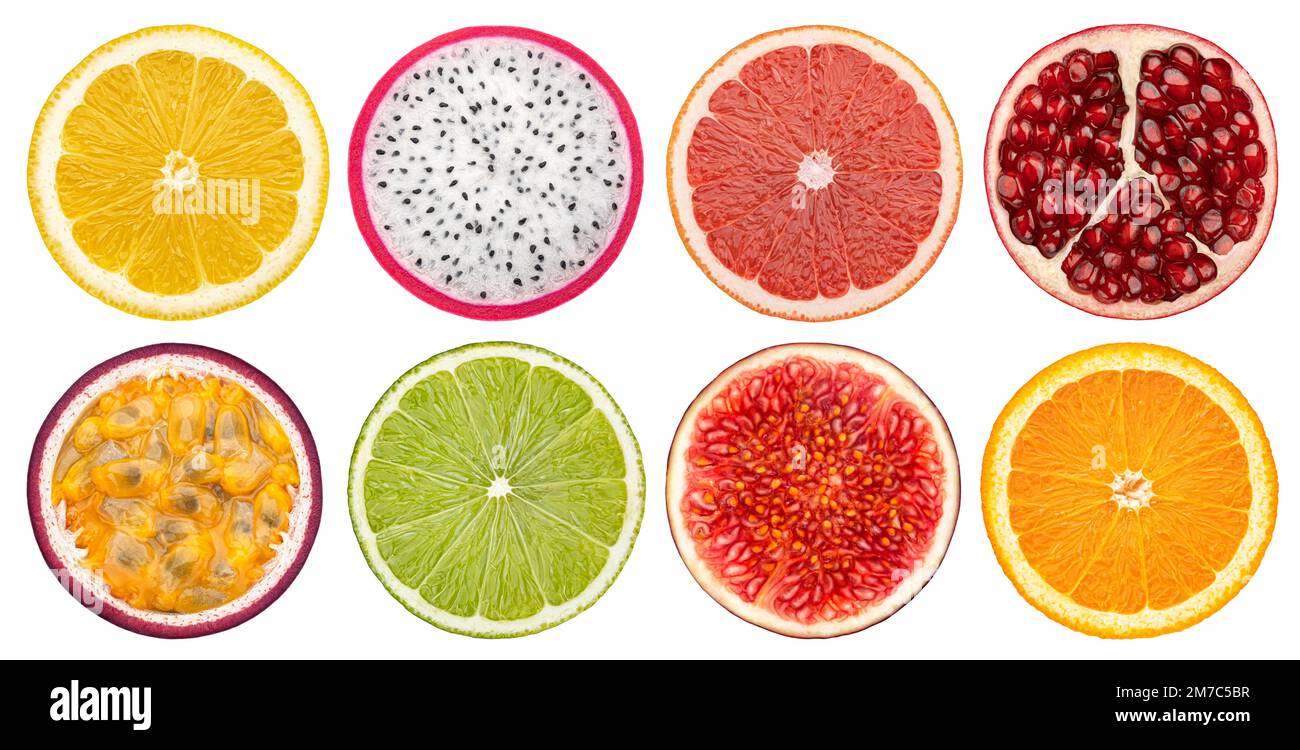 Fruit slices collection isolated on white background, flat lay Stock Photo - Alamy