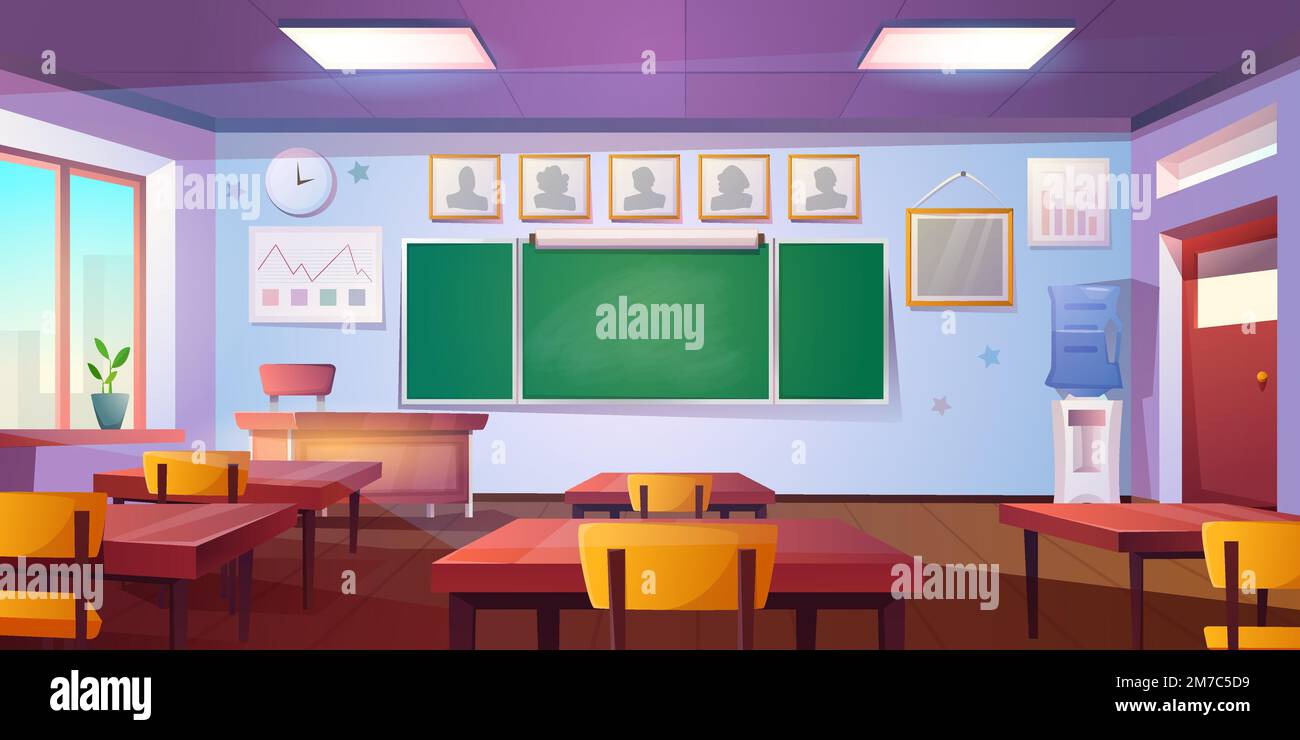 Cartoon empty classroom. Education school or college class interior ...