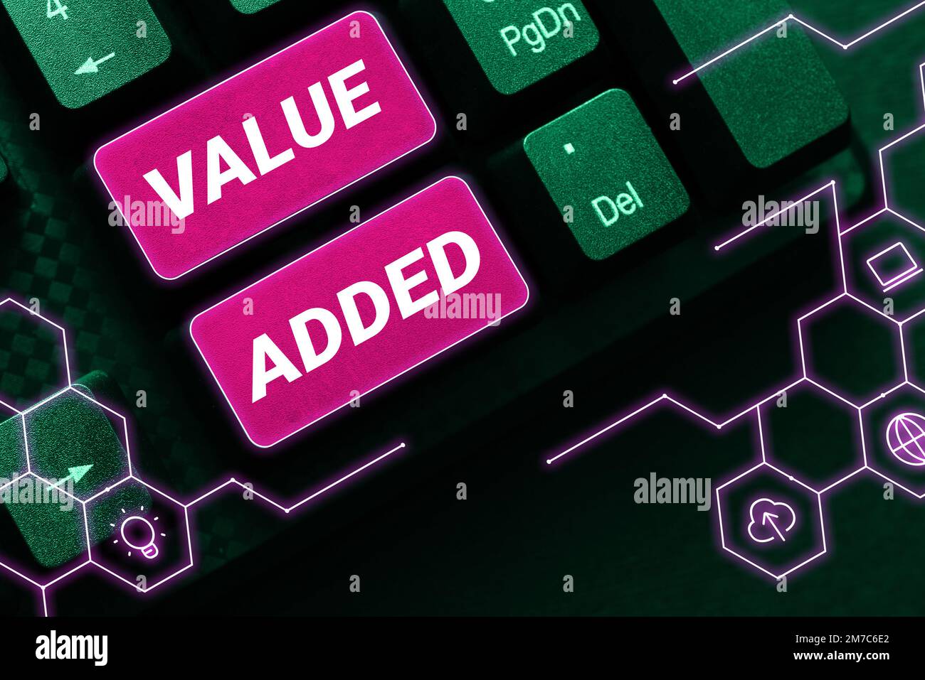 Hand writing sign Value Added. Business concept the extra value created ...