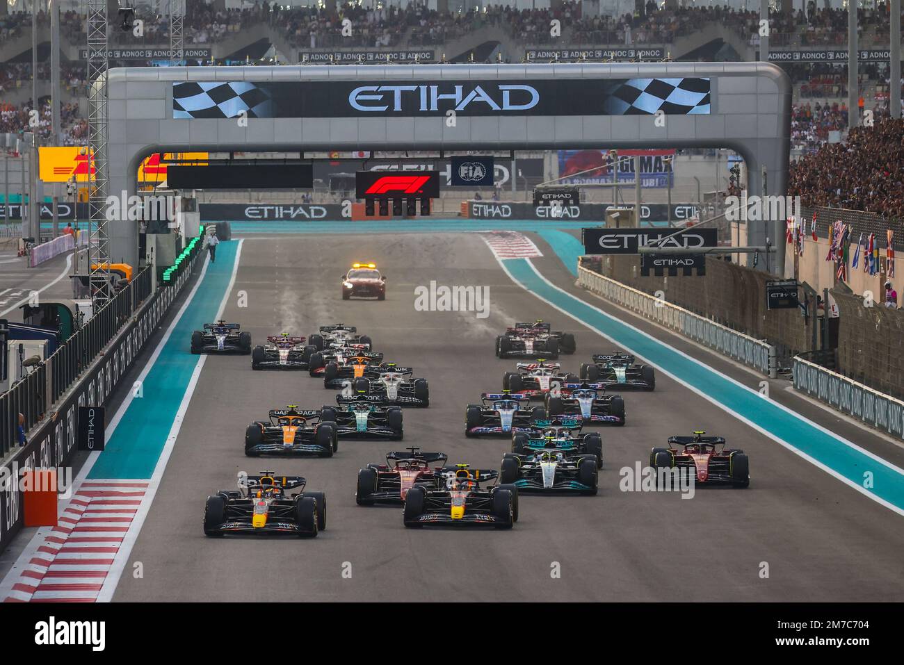 Start of Formula 1 Abu Dhabi Grand Prix 2022 race at Yas Marina Circuit on November 20, 2022 in ...