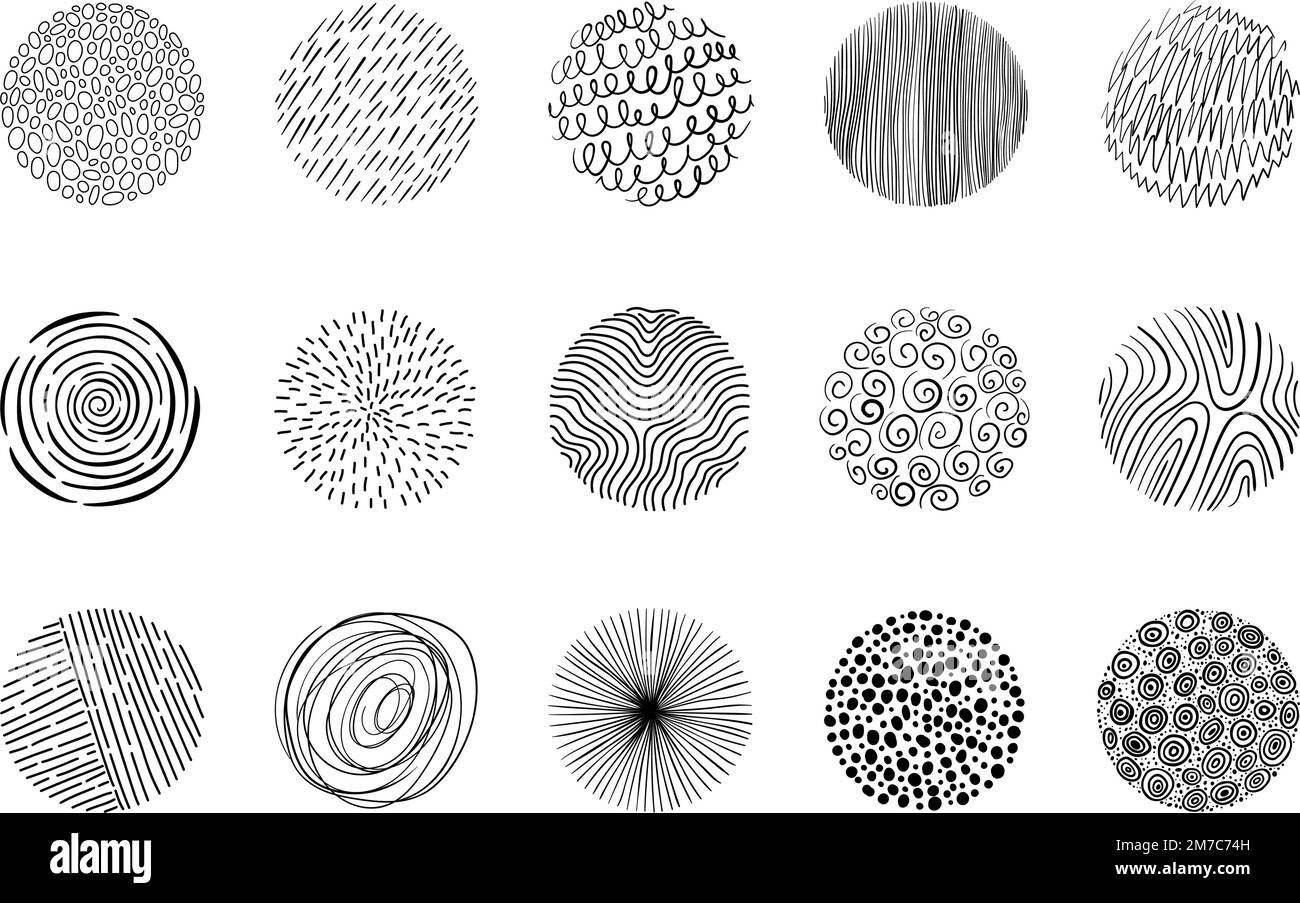 Abstract hand drawn scribble shapes. Minimalist circle background with ...