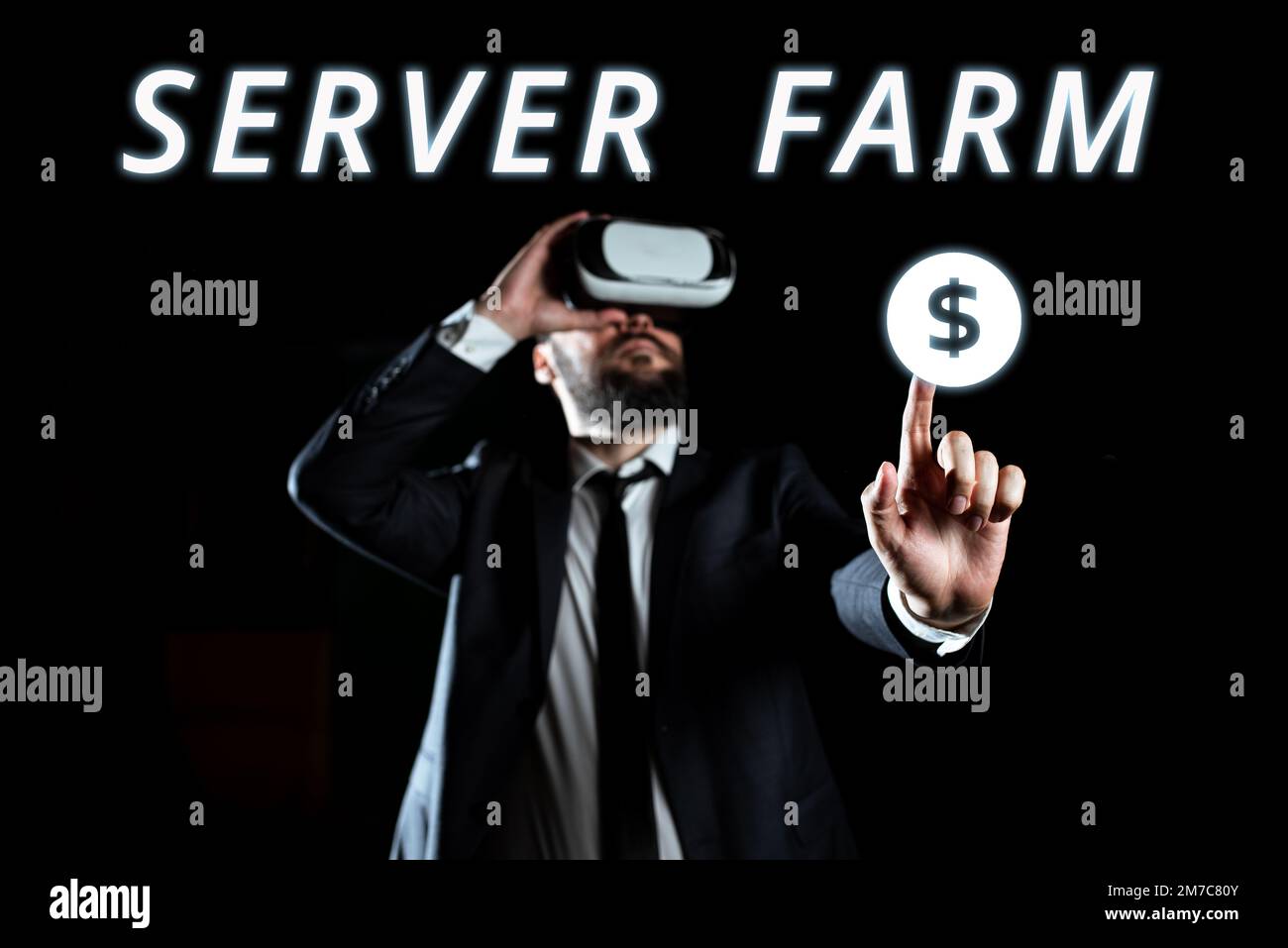 Sign displaying Server Farm. Word Written on a group of computers ...