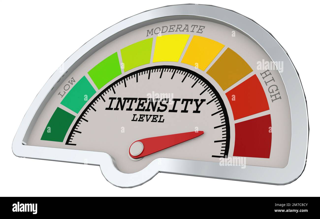 Intensity level measuring scale with color indicator, 3d rendering ...