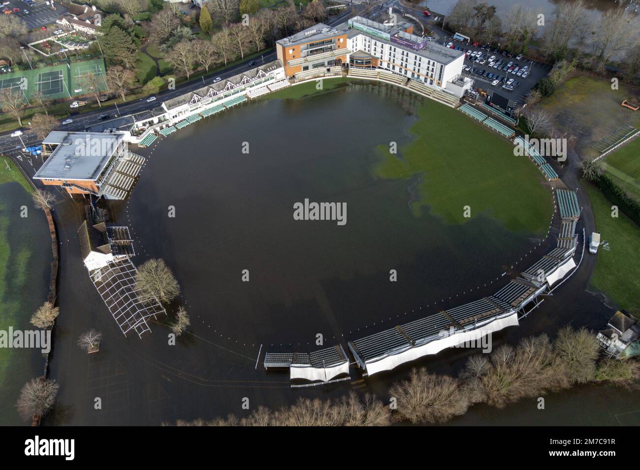 The flooded New Road cricket ground in Worcester following persistent ...