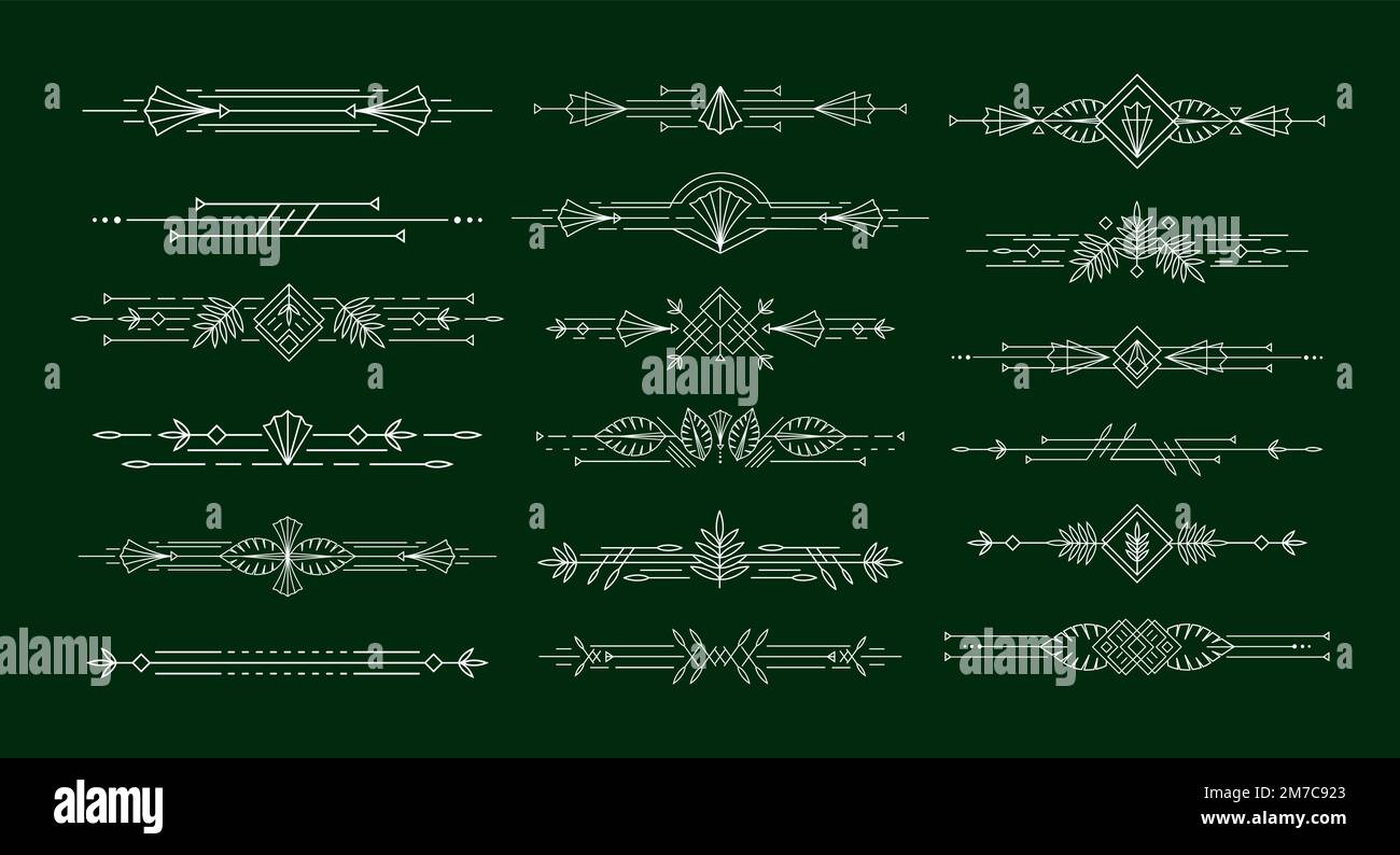Tropical art deco dividers. Decorative header line ornament with ...