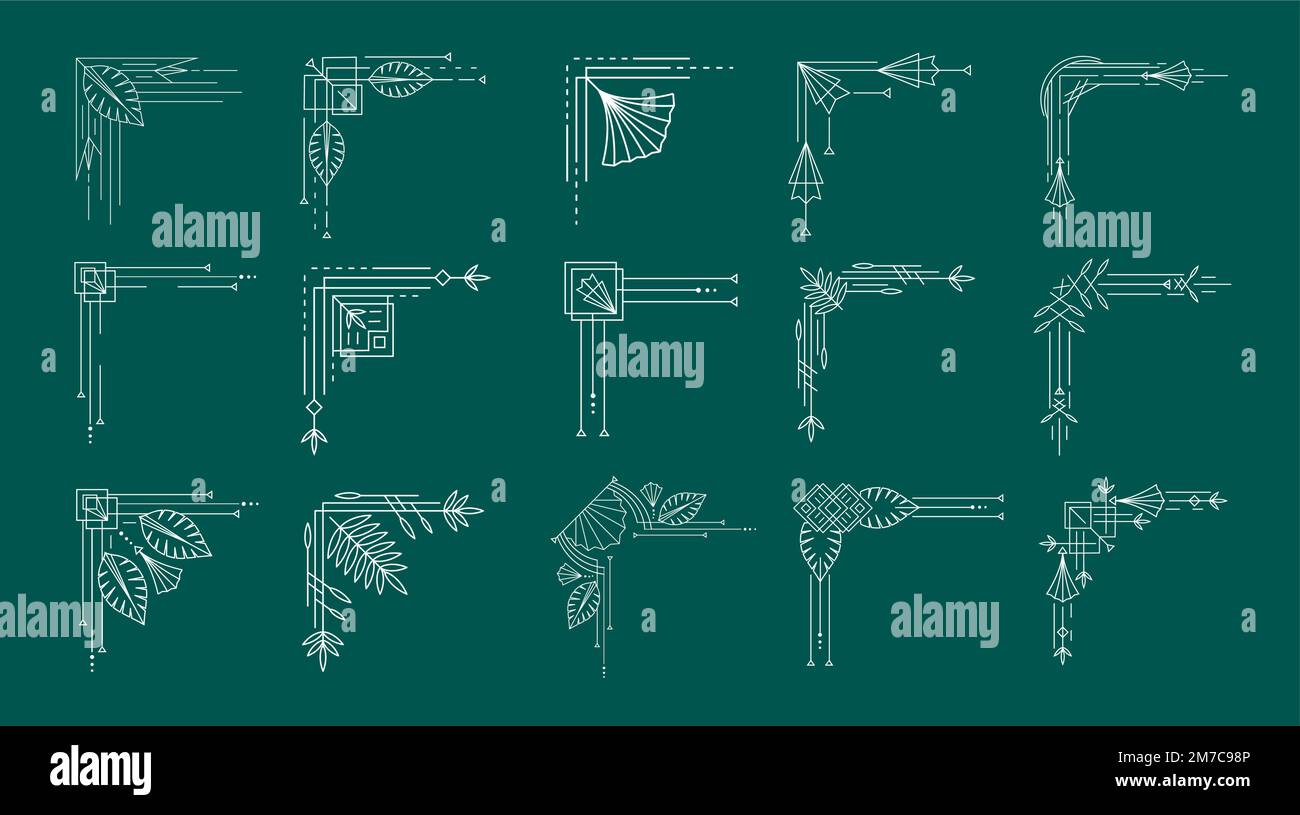 Tropical art deco corners. Vintage luxury border with nature ornaments ...