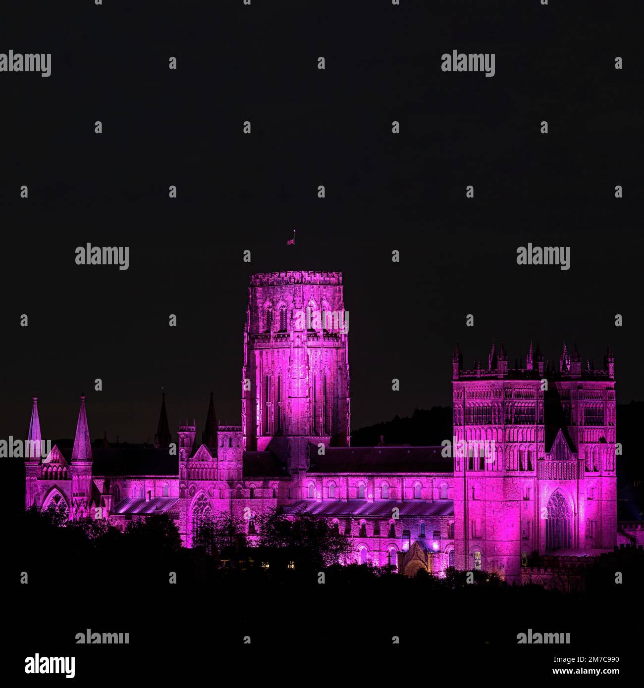 Durham Cathedral floodlit in purple to commemorate the death of Queen ...