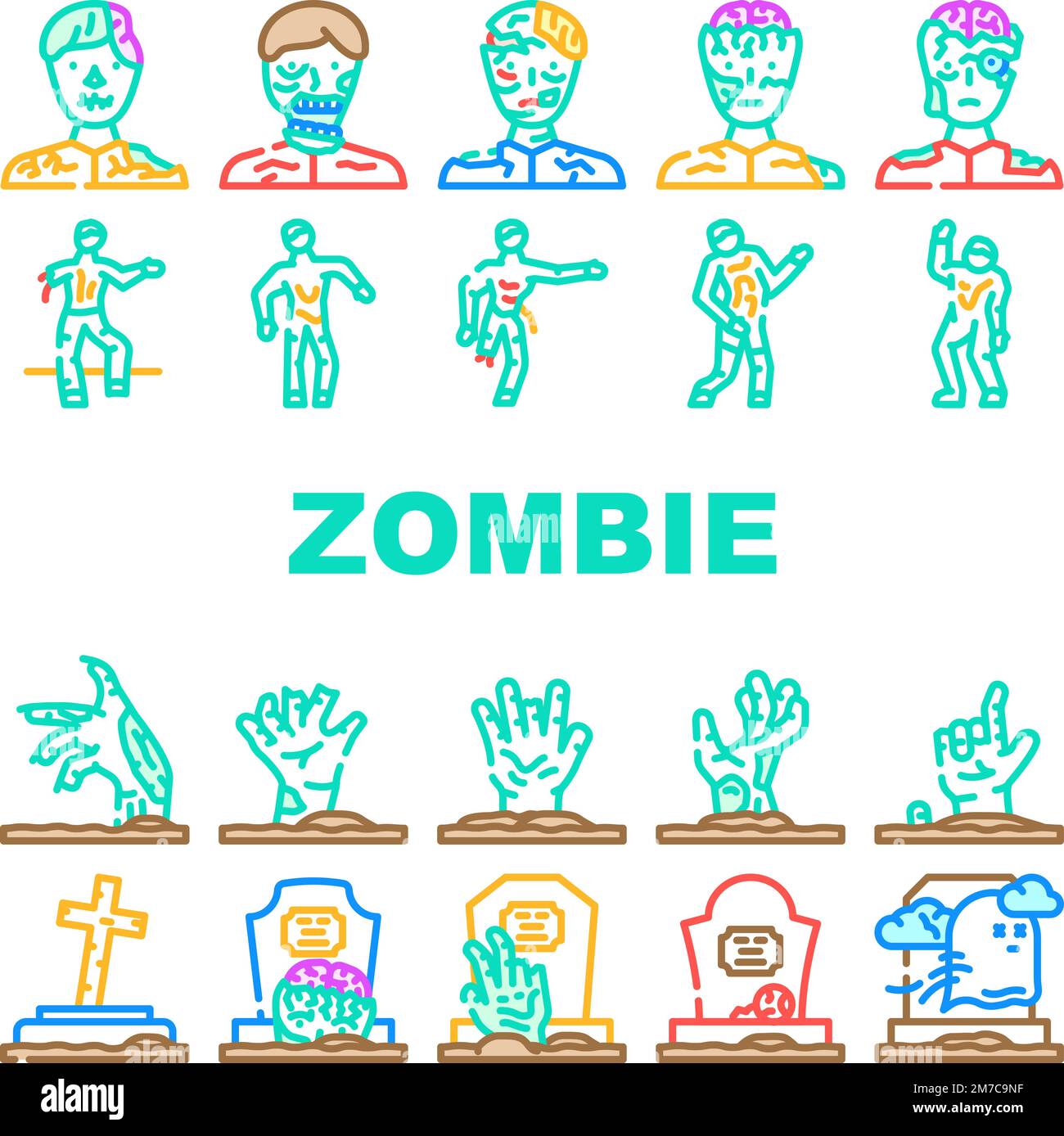 zombie horror dead monster icons set vector Stock Vector Image & Art ...