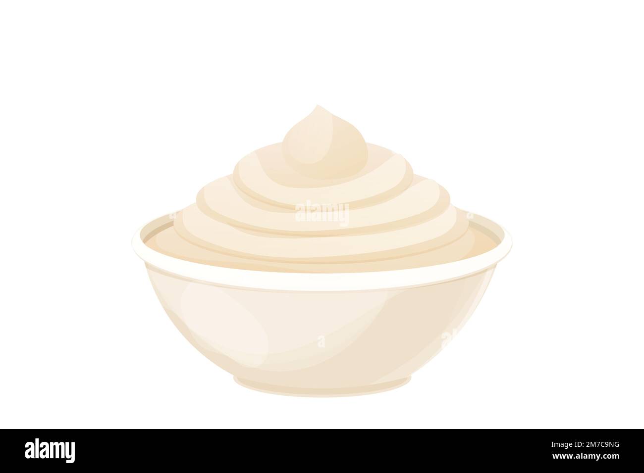 Mayonnaise sauce in dip bowl, cream, mousse in cartoon style isolated ...
