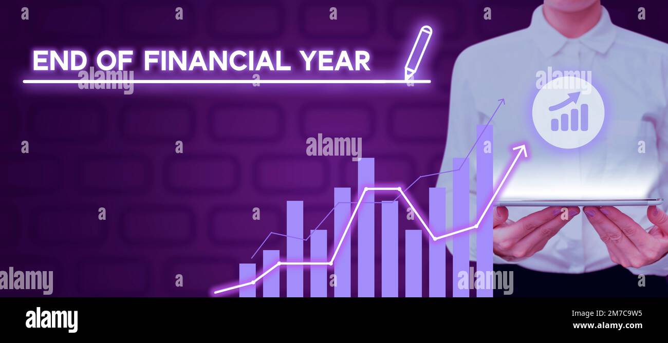 Inspiration showing sign End Of Financial Year. Business overview ...