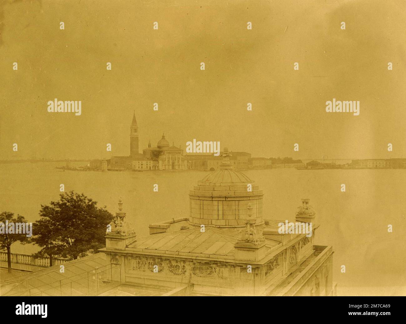 View of the bell tower of Saint George Major, Venice, Italy 1890s Stock ...