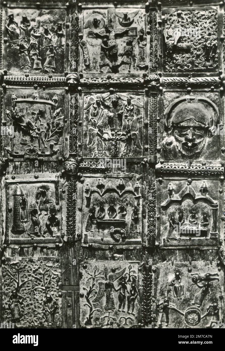 The decorations on the bronze portal of the cathedral of San Zeno ...