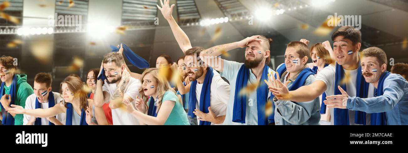 Group of emotive, expressive young people, football, soccer fans ...
