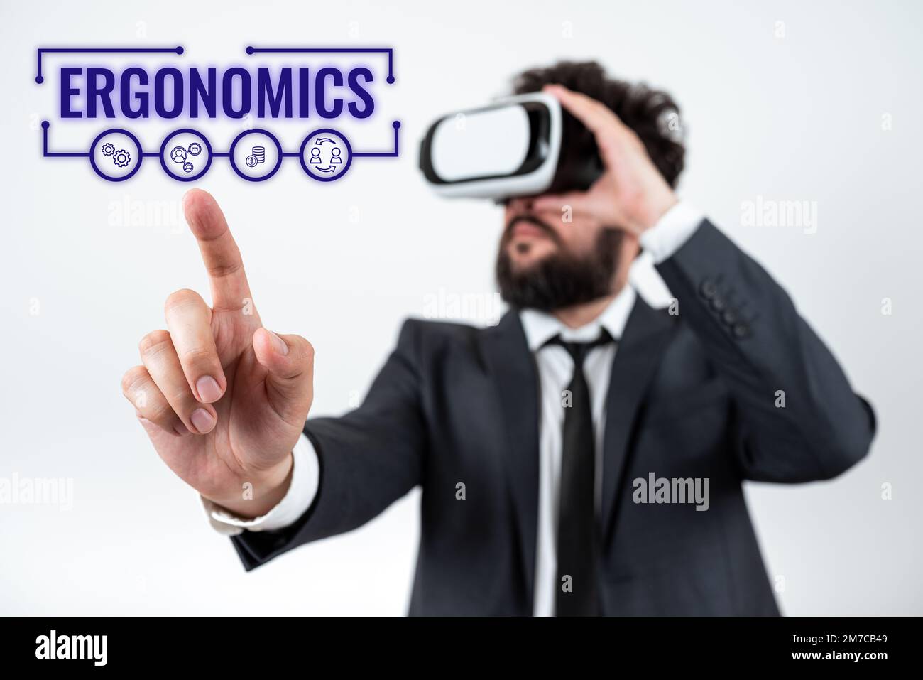 Text showing inspiration Ergonomics. Business overview fitting or ...