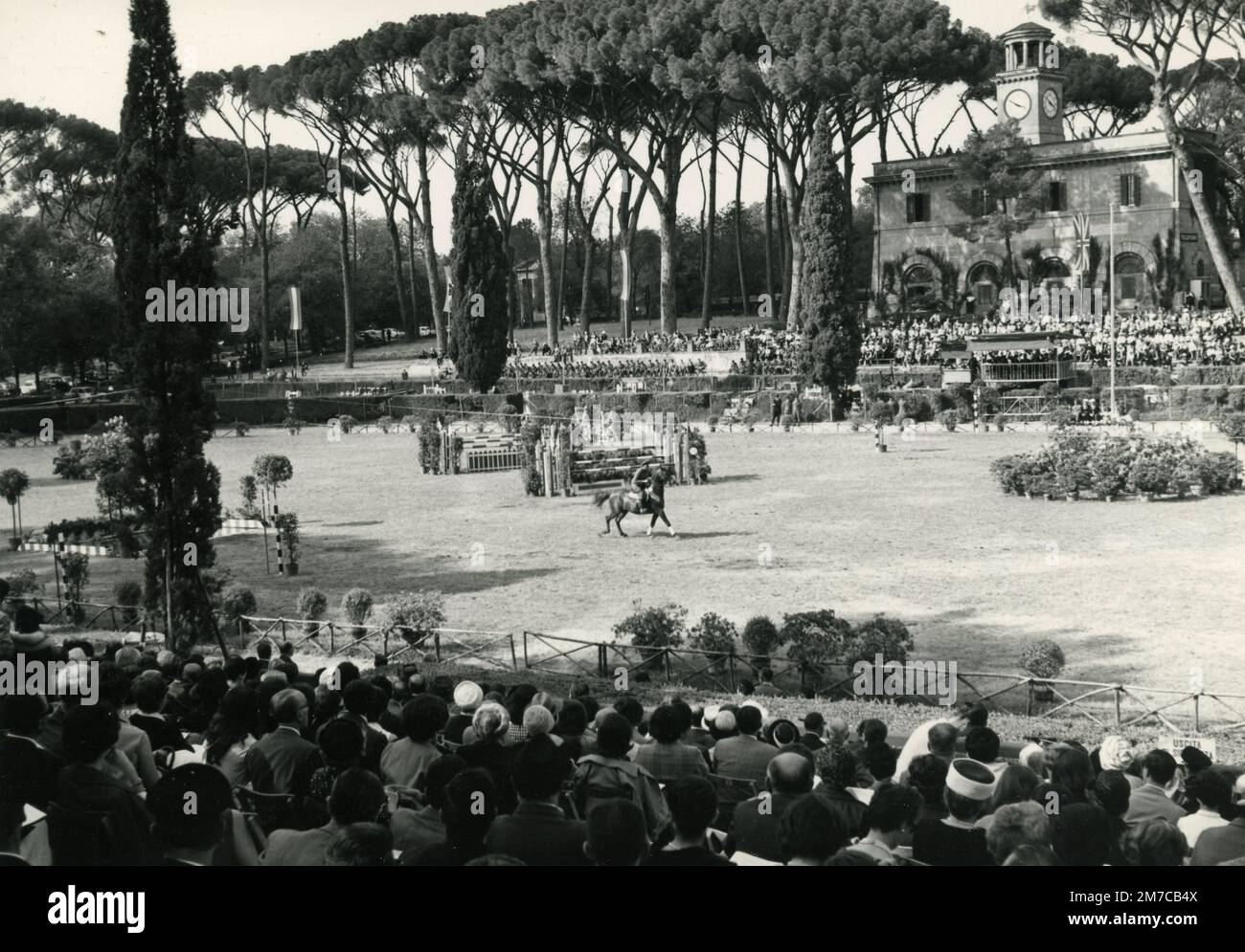 View of the horse show in Piazza di Siena, Rome, Italy 1960s Stock ...