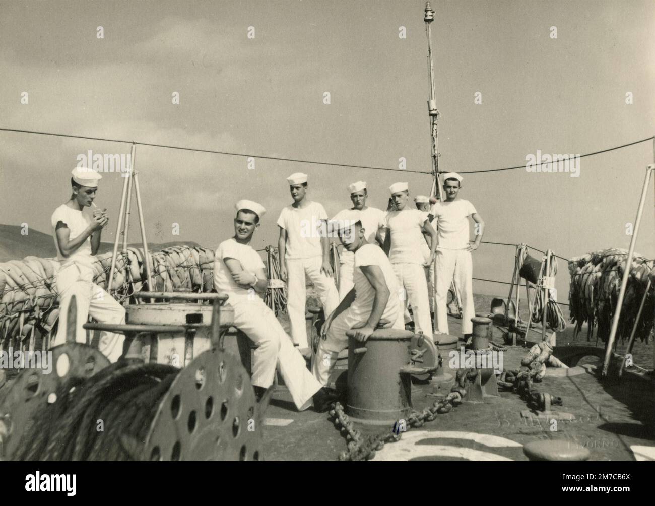 Italian Navy sailors onboard during a moment of relax in port, Livorno ...