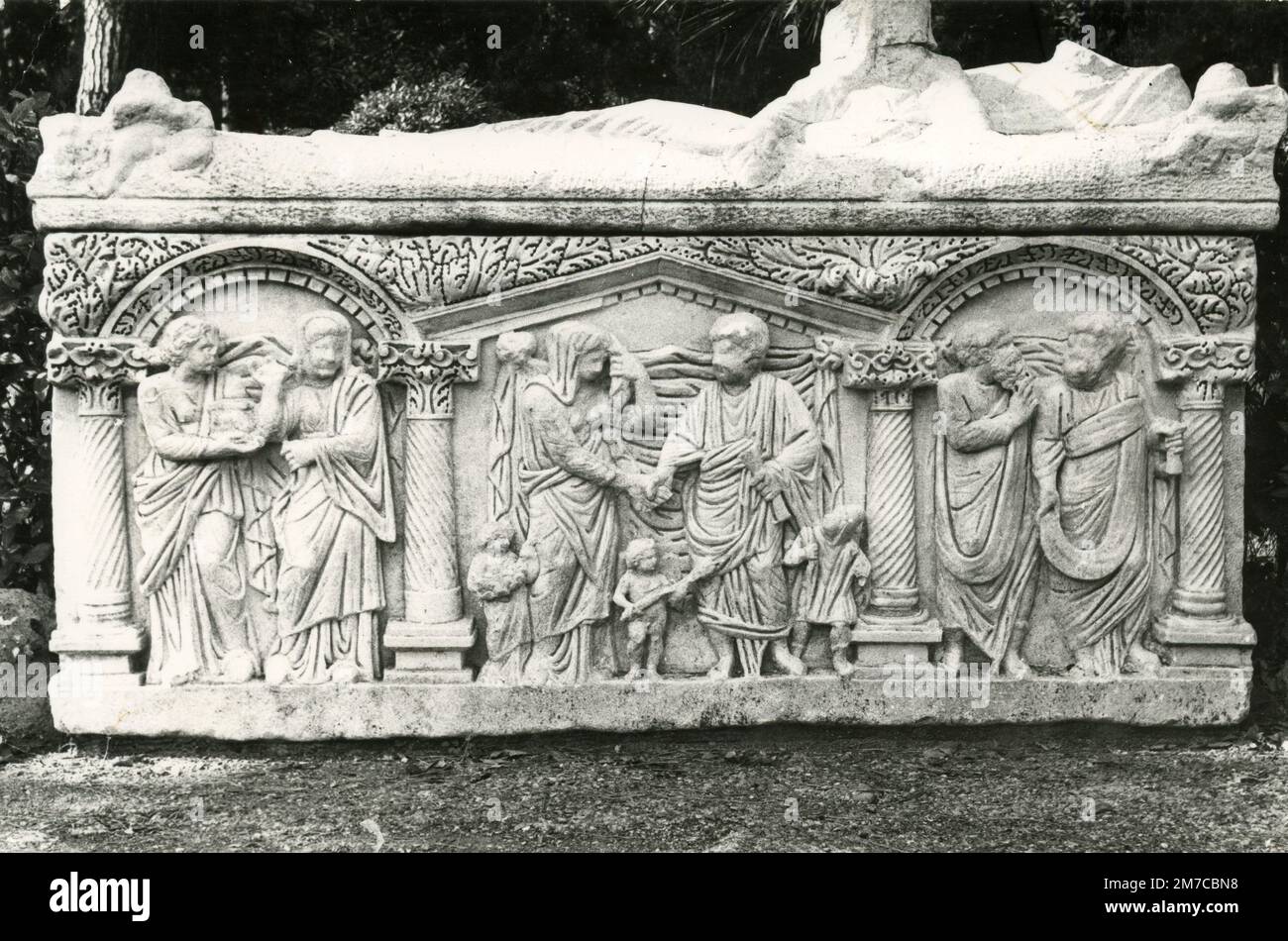 The sarcophagus in the garden of Ostia Antica, Italy 1977 Stock Photo ...