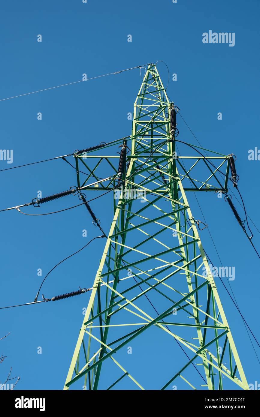 Medium voltage pole with transmission line in Poland Stock Photo - Alamy