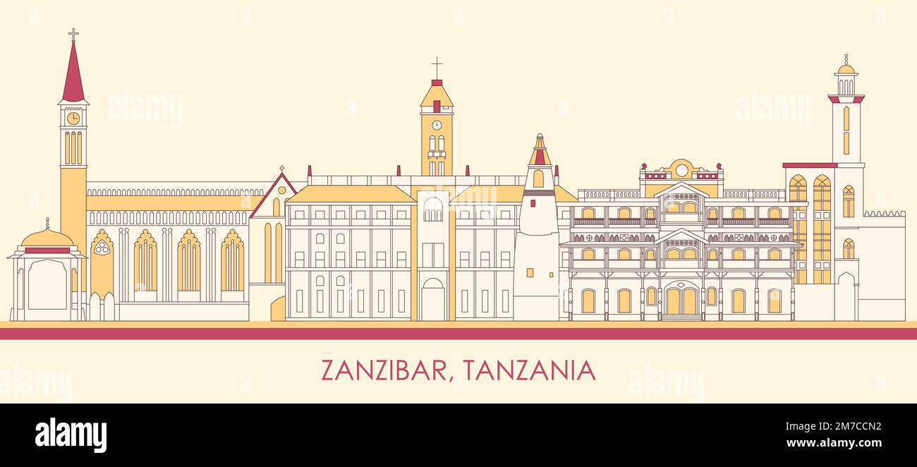 Cartoon Skyline panorama of Zanzibar, Tanzania - vector illustration ...