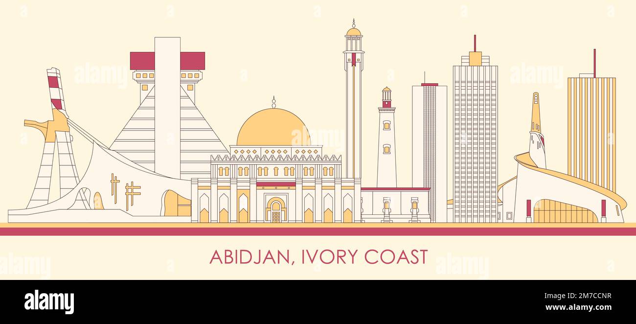 Cartoon Skyline panorama of city of Abidjan, Ivory Coast - vector ...
