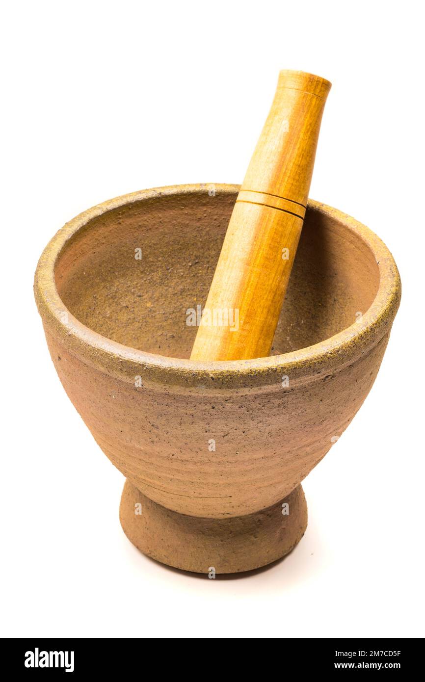 Mortar and Pestle isolated on white background.mortar is a tool for ...