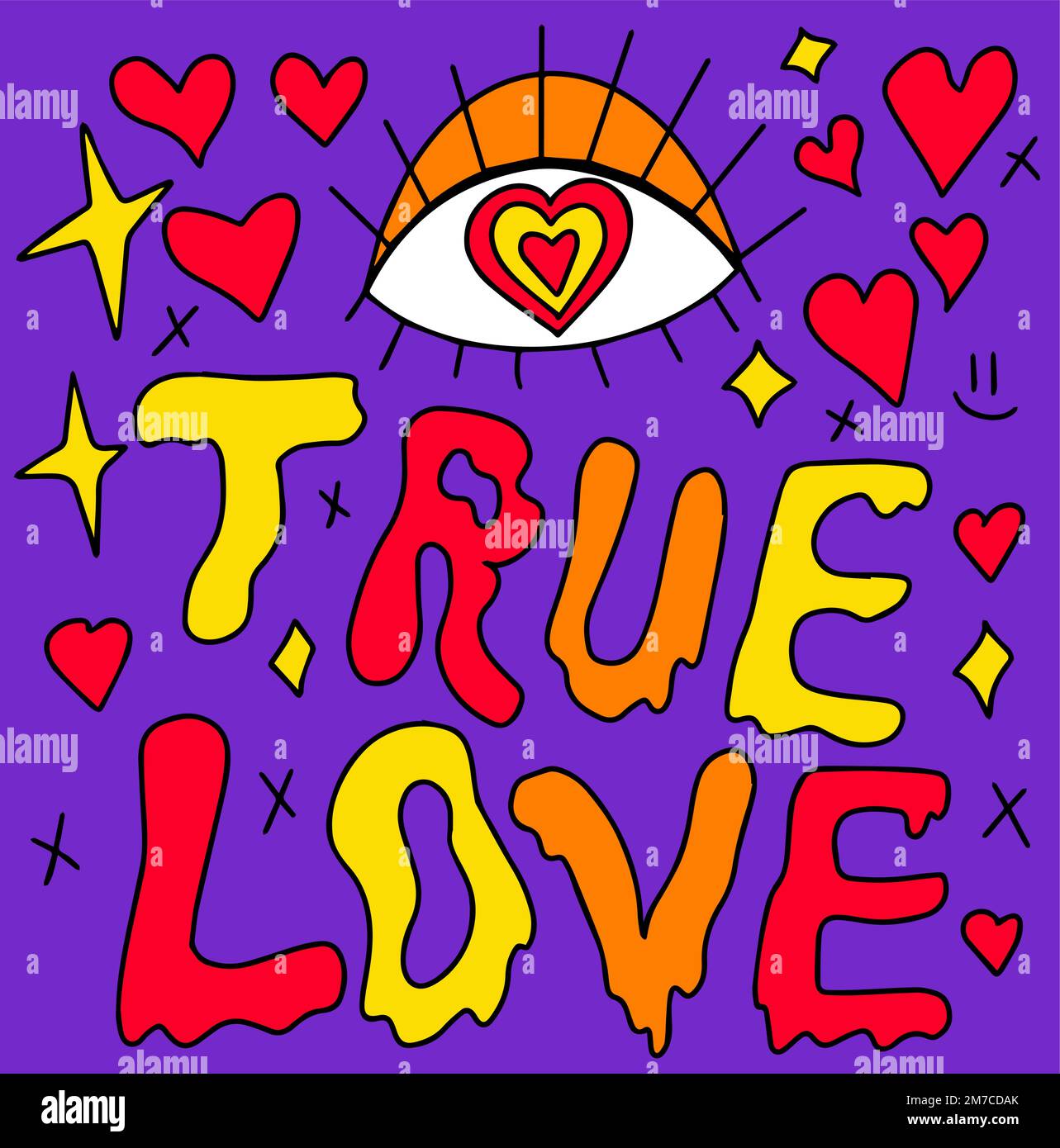 Retro inspirational true love slogan print - Colorful cute calligraphy ...