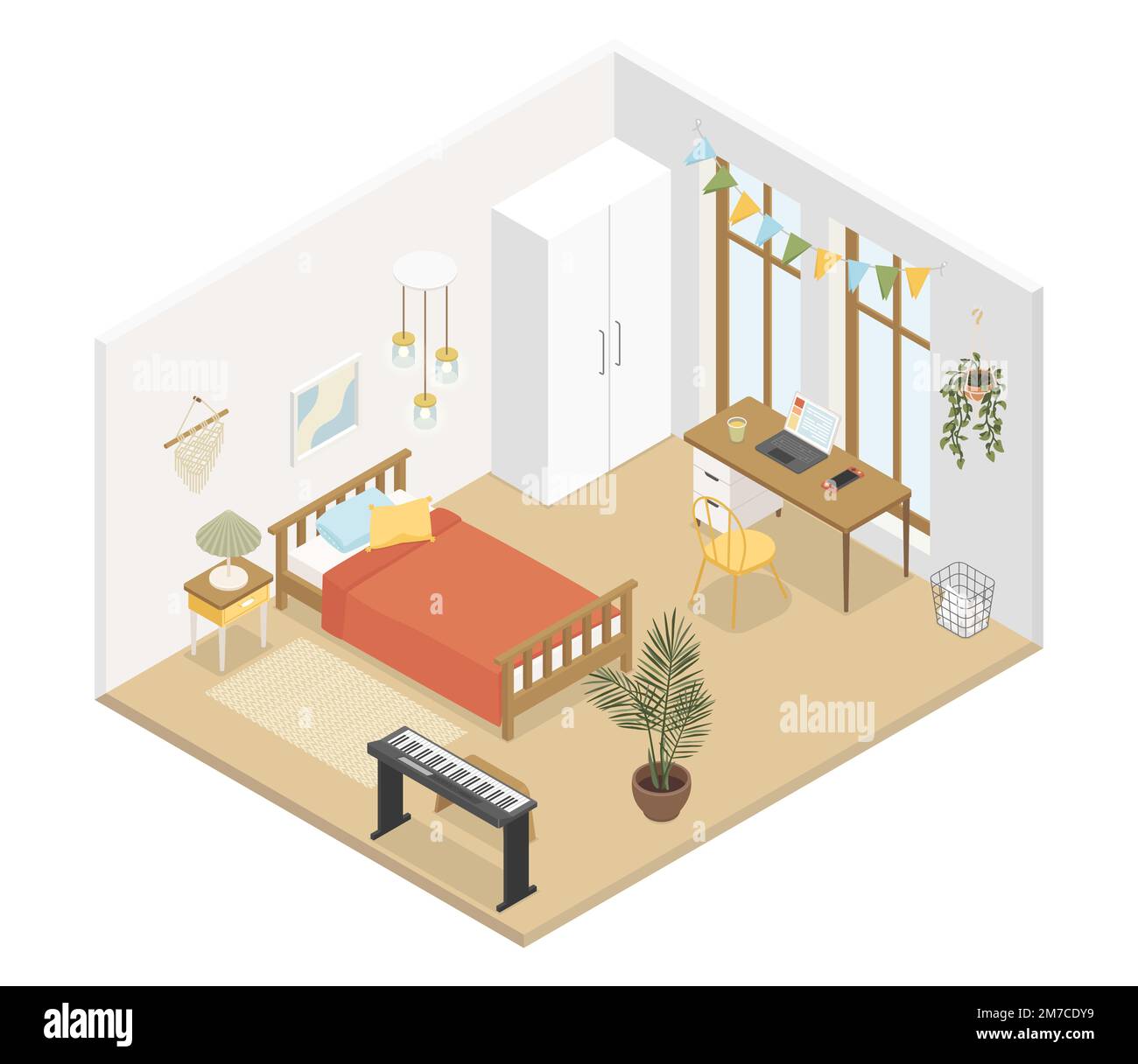 Freelancer and musicians bedroom - modern vector colorful isometric illustration Stock Vector ...
