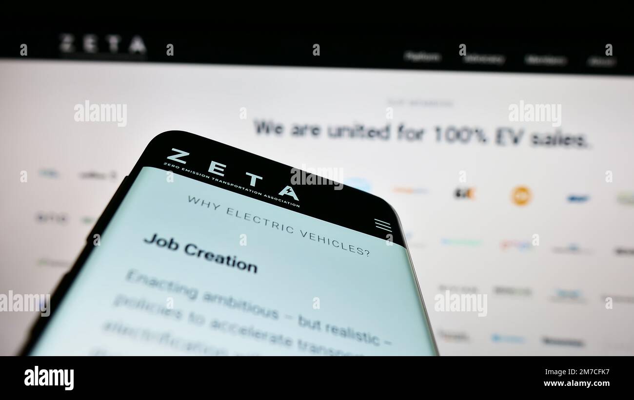 Mobile phone with website and logo of Zero Emission Transportation ...