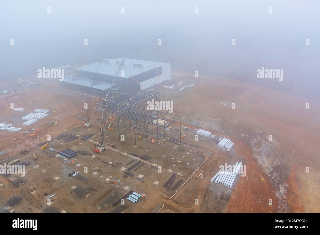 When there is heavy fog on construction site commercial buildings an ...