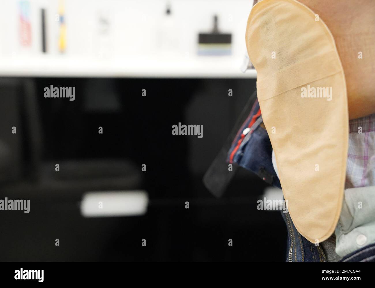 ostomy bag in bathroom with copy space. Colon cancer Stock Photo - Alamy