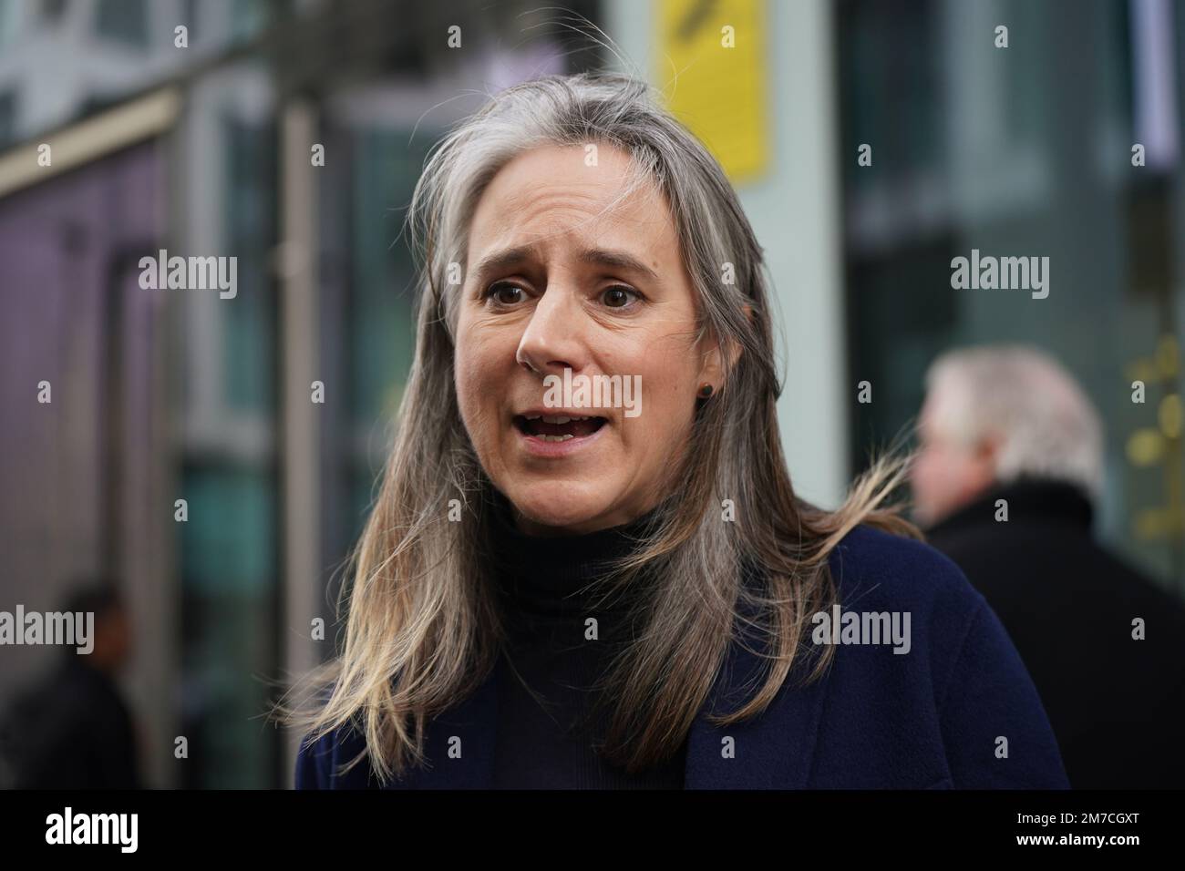 Sara Gorton, head of health at Unison, speaks to the media after a ...