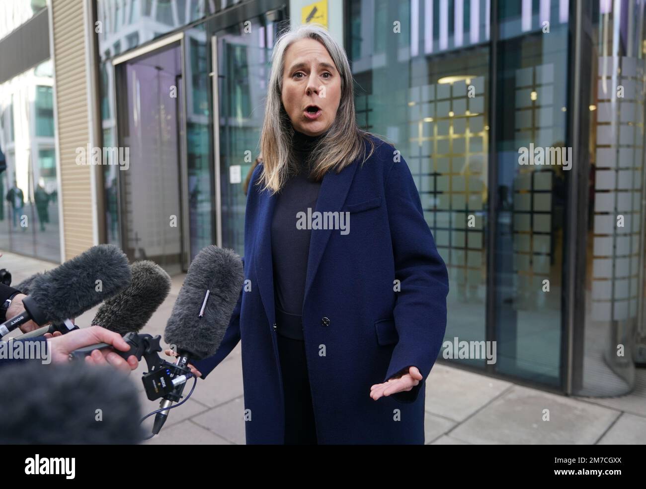 Sara Gorton, head of health at Unison, speaks to the media after a ...