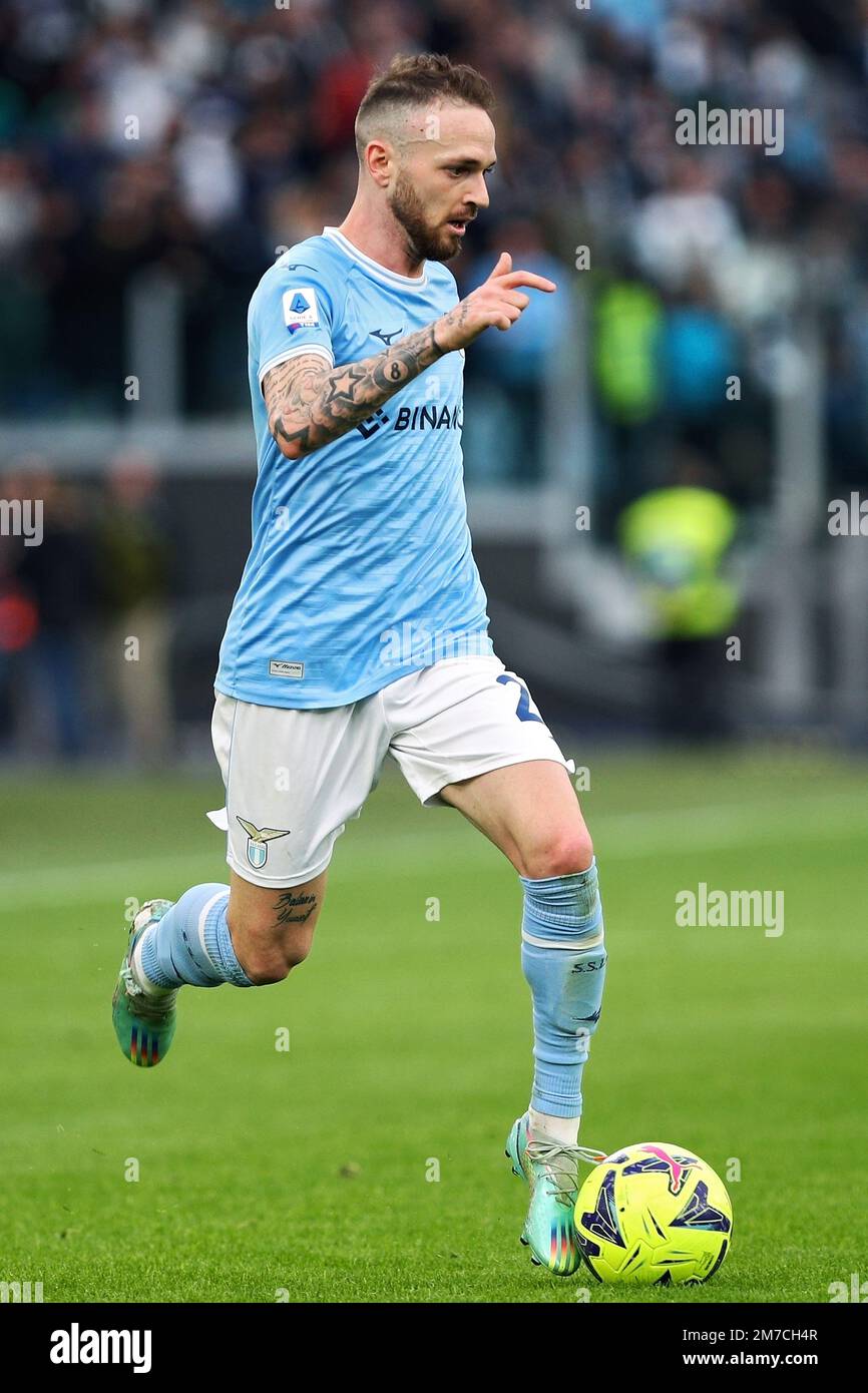 Manuel Lazzari of Lazio in action during the Italian championship Serie A football match between ...