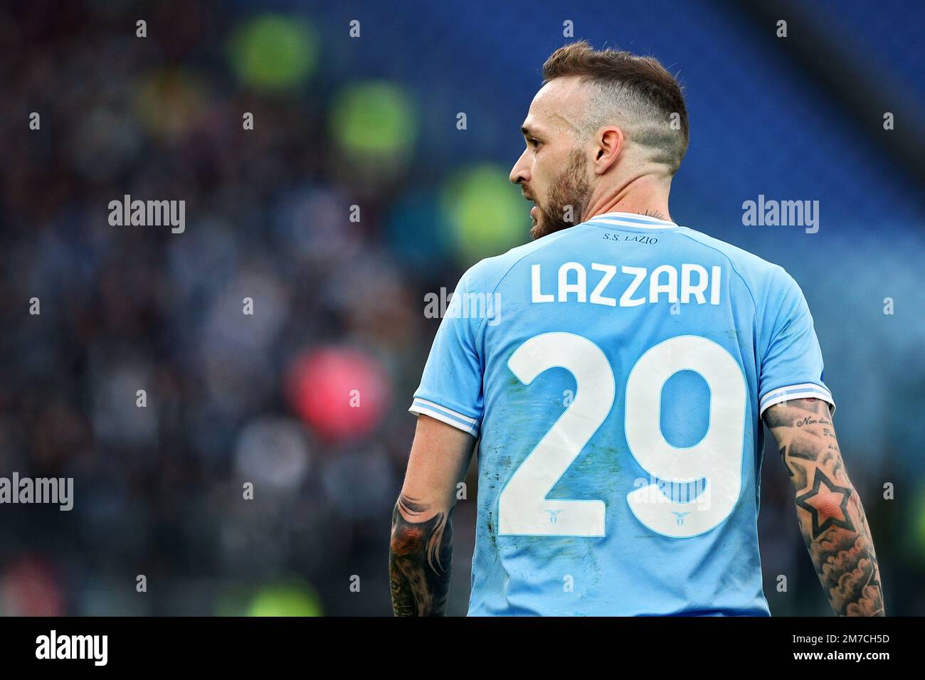 Manuel Lazzari of Lazio looks on during the Italian championship Serie A football match between ...