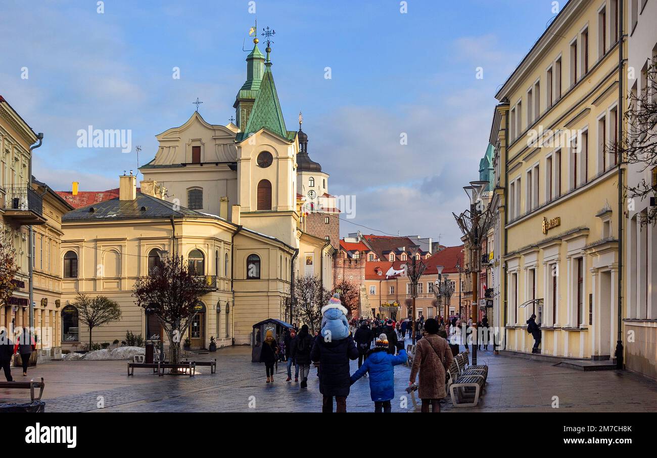 View of traditional colored apartment buildings on the central streets of the Polish city of ...