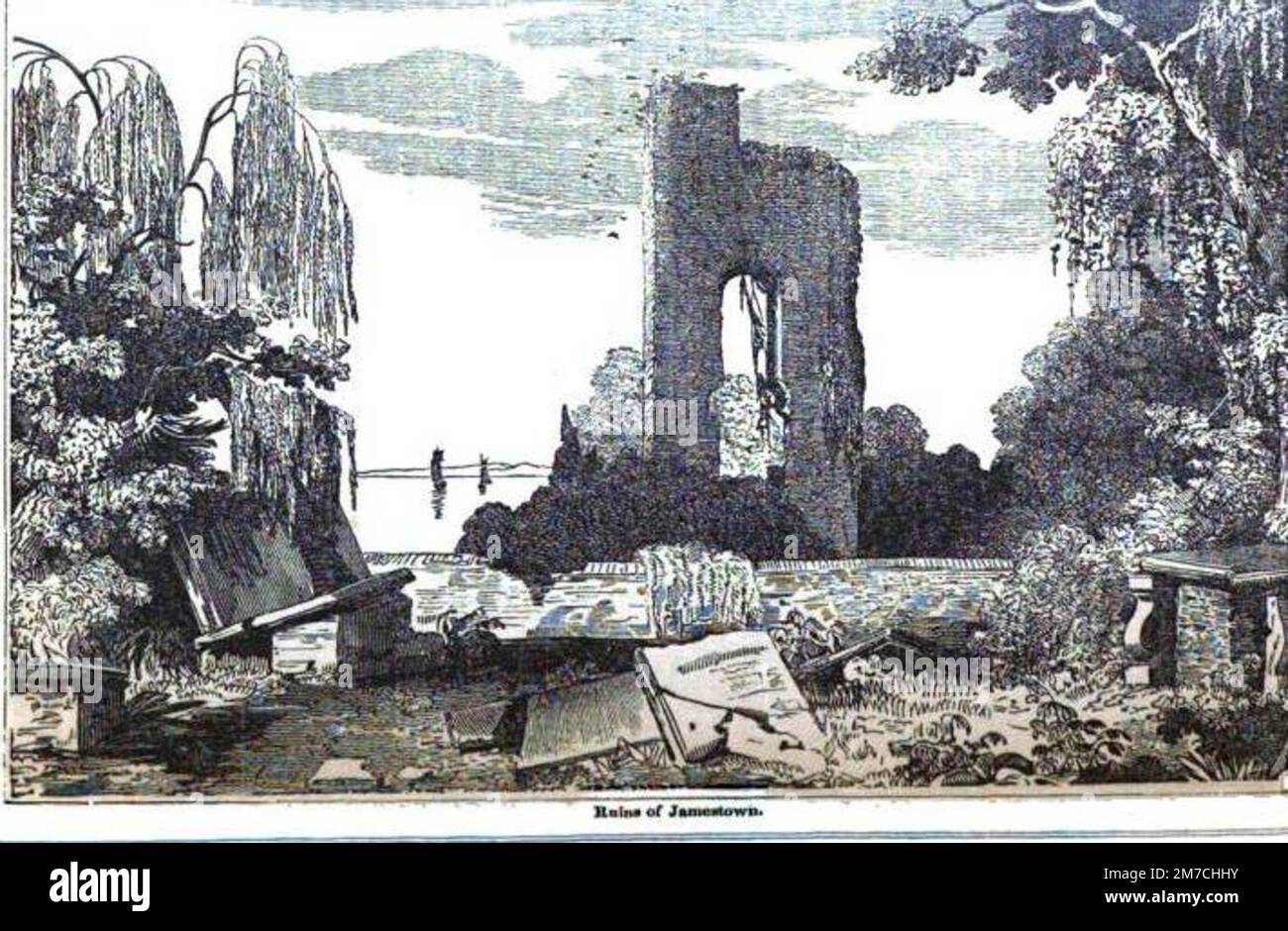 1854 image of the ruins of Jamestown Church, the first Anglican church ...