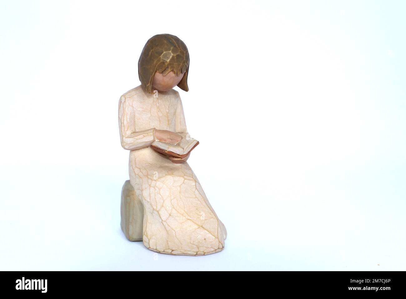 A girl sitting on books reading a book and learning. An ornament ...