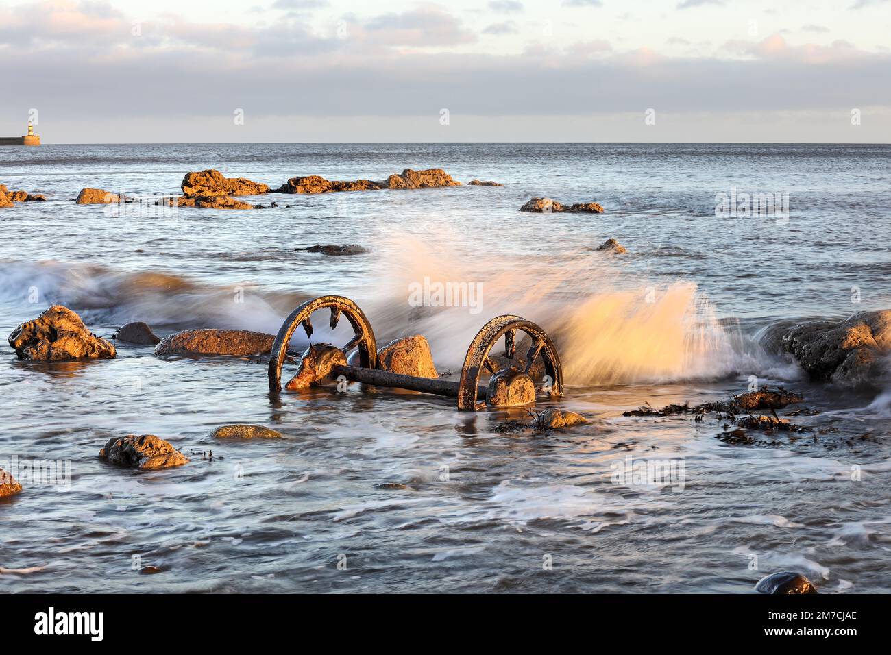 Old Chaldron Wagon Wheels on the Chemical Beach with Seaham Harbour ...