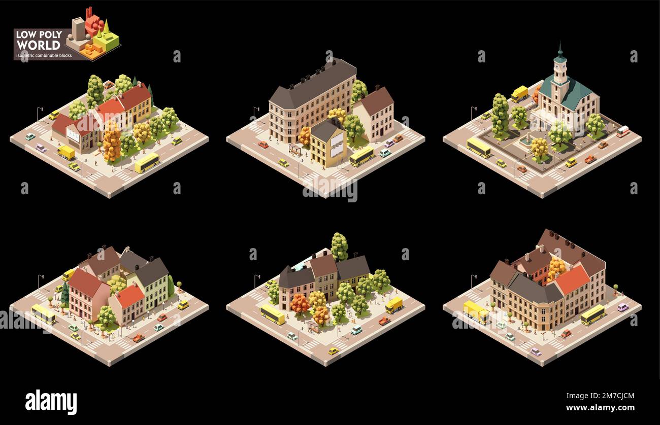Vector isometric world map creation set. Combinable map elements. Town ...