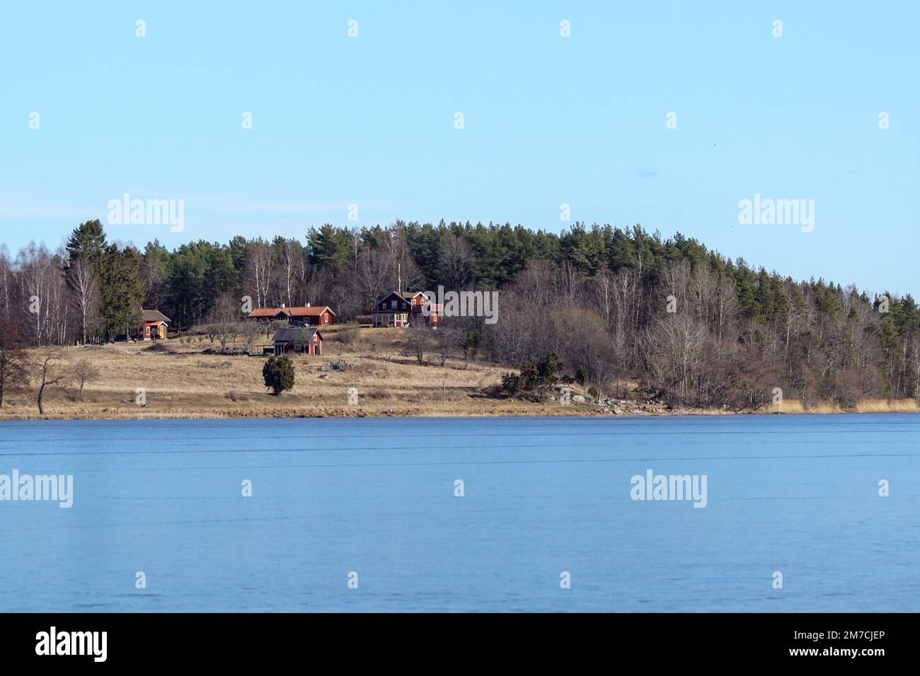 Scenic view of a lake against clear sky Stock Photo - Alamy