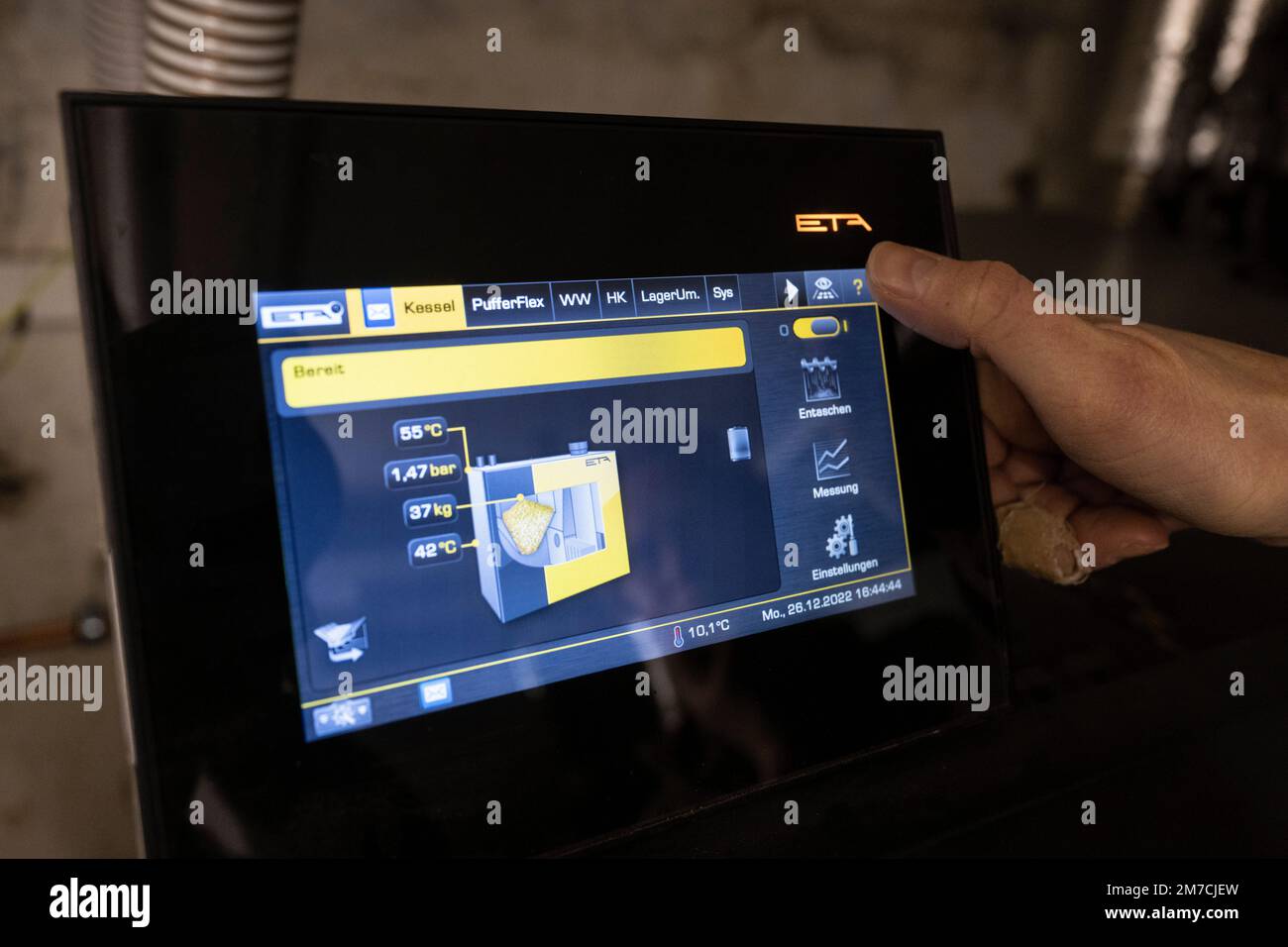 Frille, Germany. 04th Jan, 2023. The control panel of a modern pellet ...