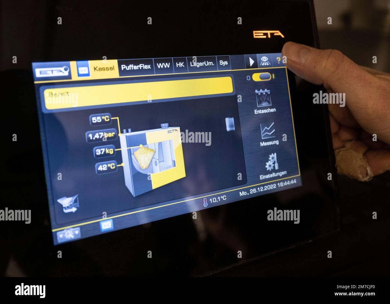 Frille, Germany. 04th Jan, 2023. The control panel of a modern pellet ...